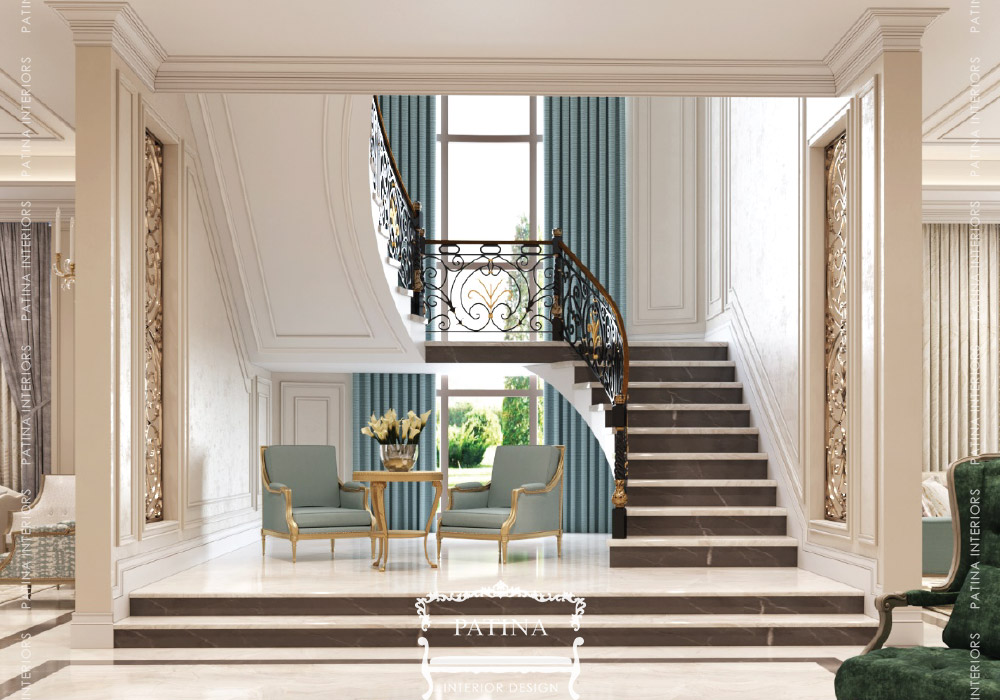 Luxury Lobby Stairs Interior Design in Abu Dhabi UAE | Patina Interiors